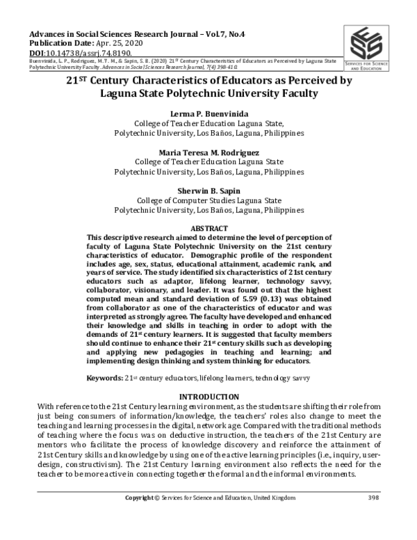 (PDF) 21st Century Educator Characteristics: Faculty Perceptions