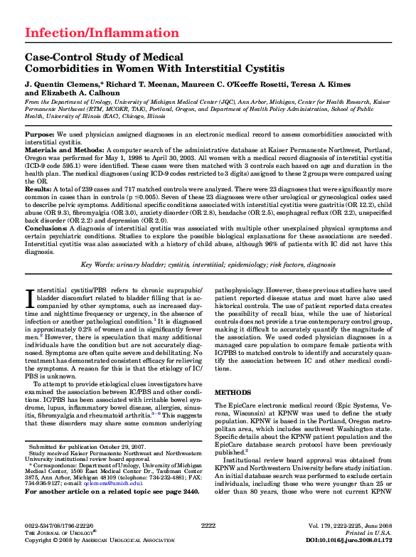 (PDF) Case-Control Study of Medical Comorbidities in Women With Interstitial Cystitis