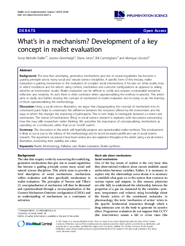 (PDF) What's in a mechanism? Development of a key concept in realist ...