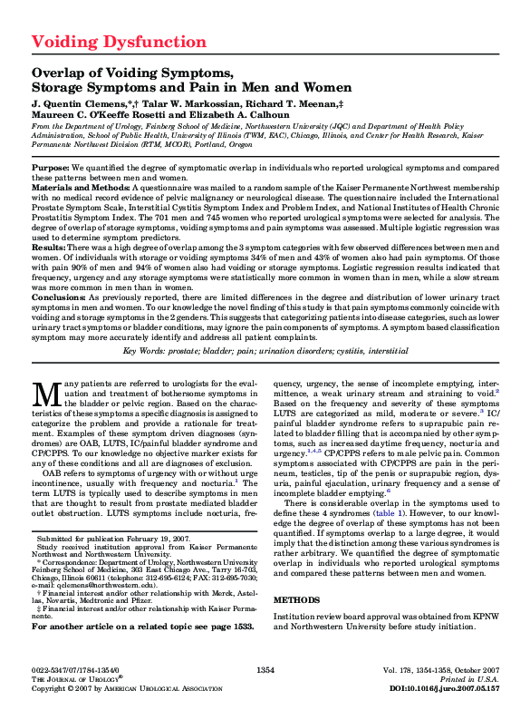 (PDF) Overlap of Voiding Symptoms, Storage Symptoms and Pain in Men and ...