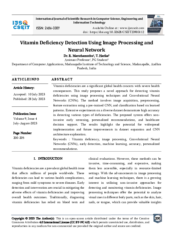(PDF) Vitamin Deficiency Detection Using Image Processing and Neural Network