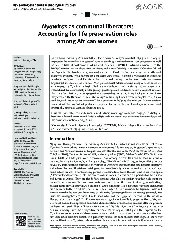 (PDF) Nyawiras as communal liberators: Accounting for life preservation ...