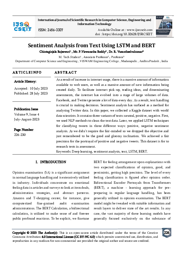 (PDF) Sentiment Analysis from Text Using LSTM and BERT