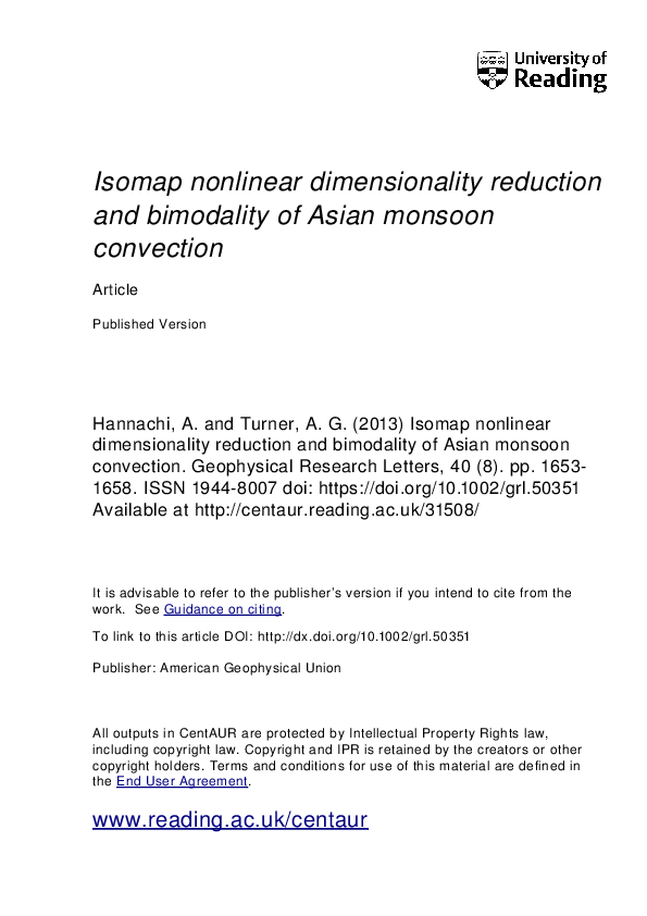 (PDF) Isomap nonlinear dimensionality reduction and bimodality of Asian monsoon convection | A ...