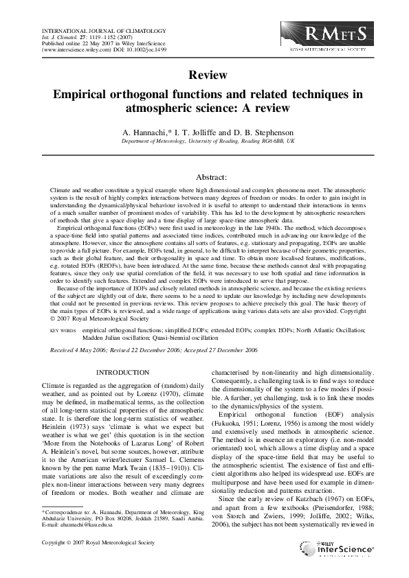 (PDF) Empirical orthogonal functions and related techniques in ...