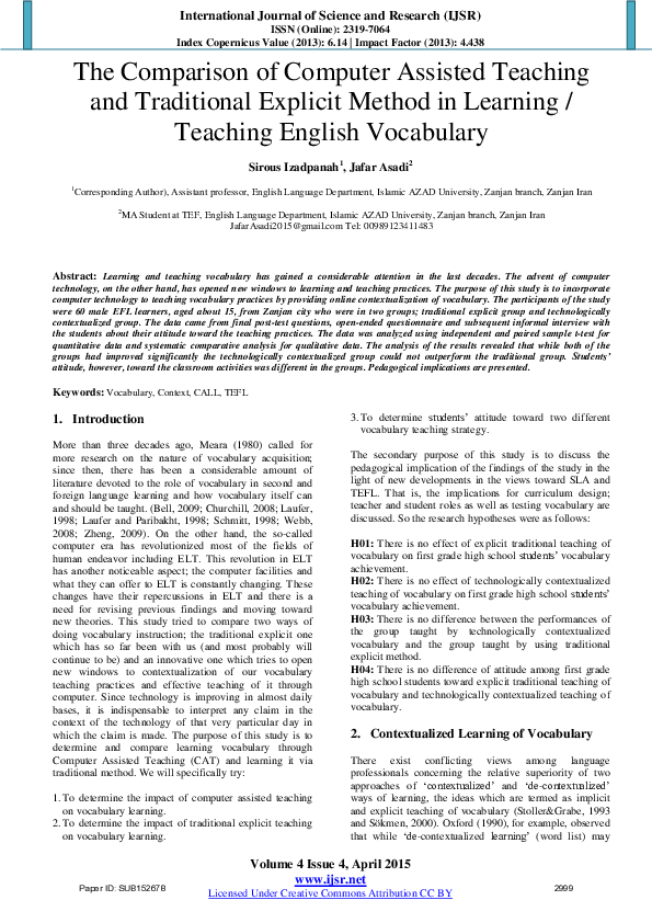 (PDF) The Comparison of Computer Assisted Teaching and Traditional ...