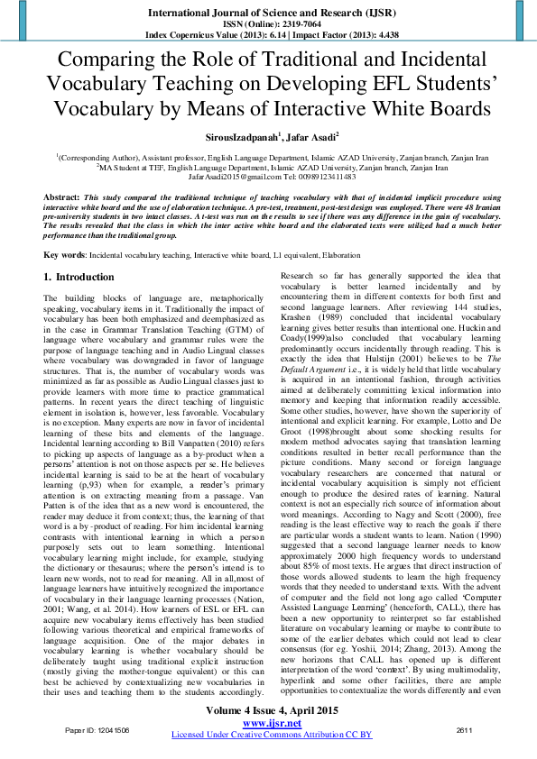 (PDF) Comparing the Role of Traditional and Incidental Vocabulary ...