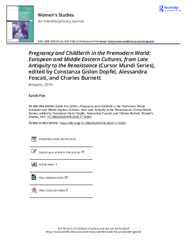 (PDF) Pregnancy and Childbirth in the Premodern World: European and ...