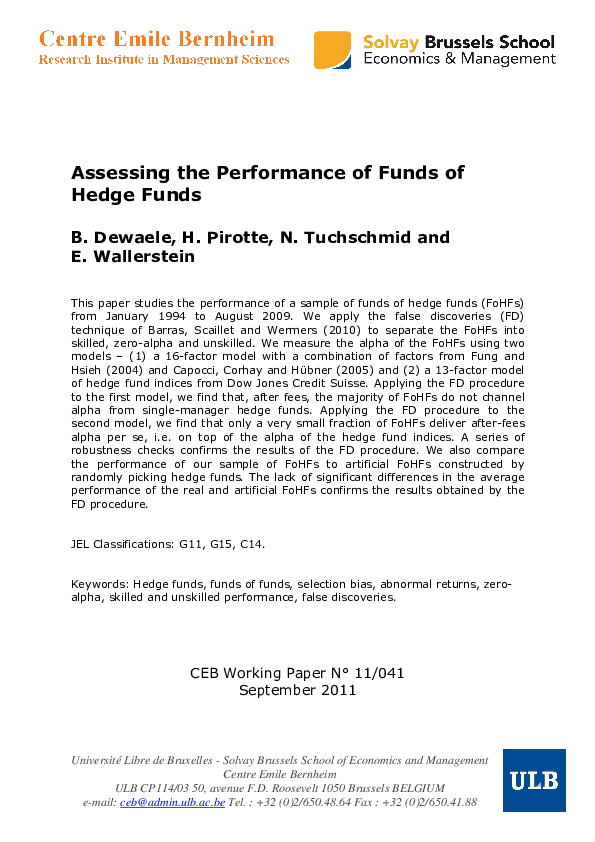 (PDF) Assessing the Performance of Funds of Hedge Funds | Hugues ...