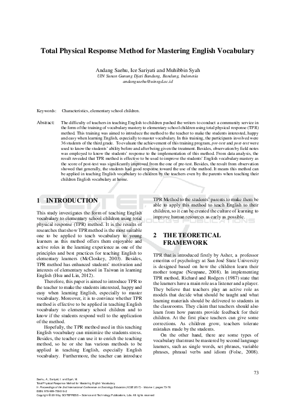 (PDF) Total Physical Response Method for Mastering English Vocabulary