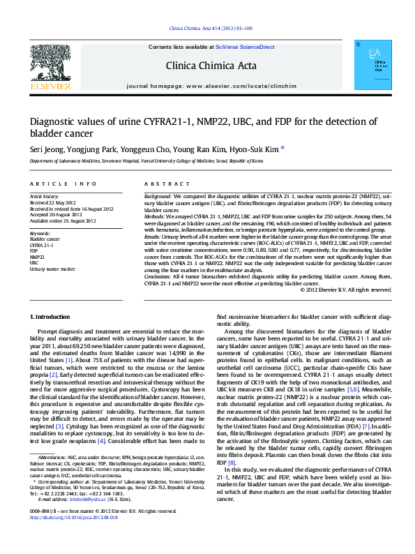 (PDF) Diagnostic values of urine CYFRA21-1, NMP22, UBC, and FDP for the ...
