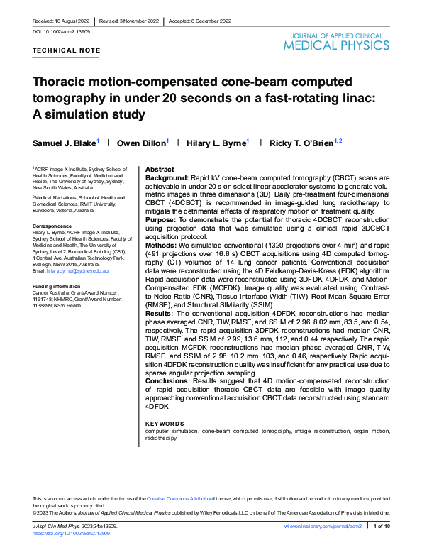 (PDF) Thoracic motion‐compensated cone‐beam computed tomography in under 20 seconds on a fast ...