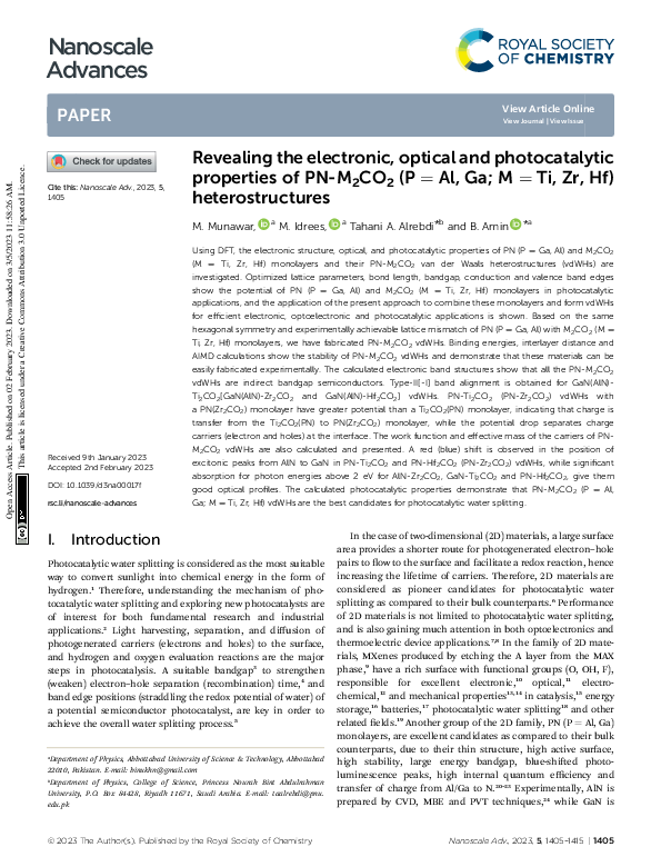 (PDF) Revealing the electronic, optical and photocatalytic properties ...