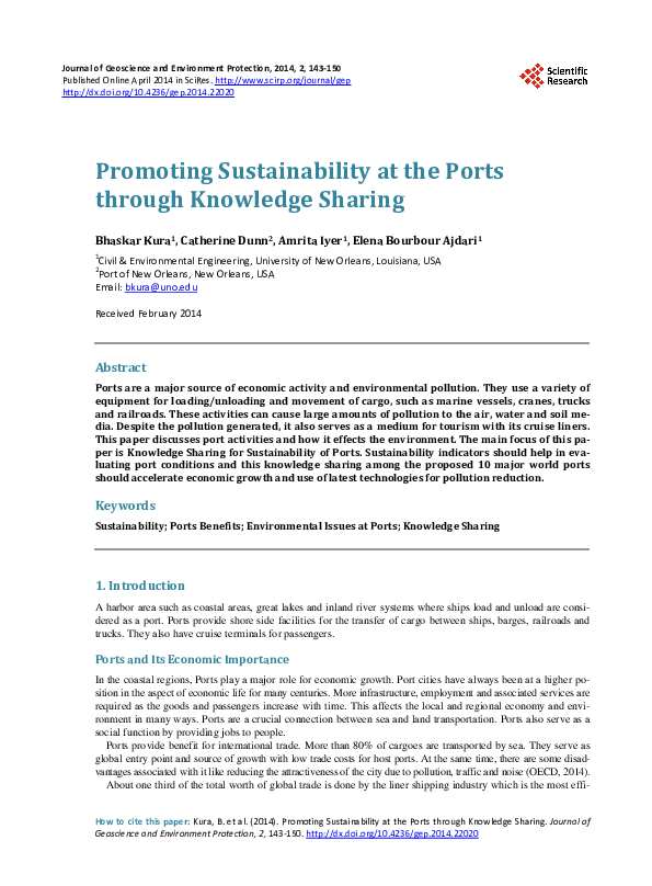 (PDF) Promoting Sustainability at the Ports through Knowledge Sharing