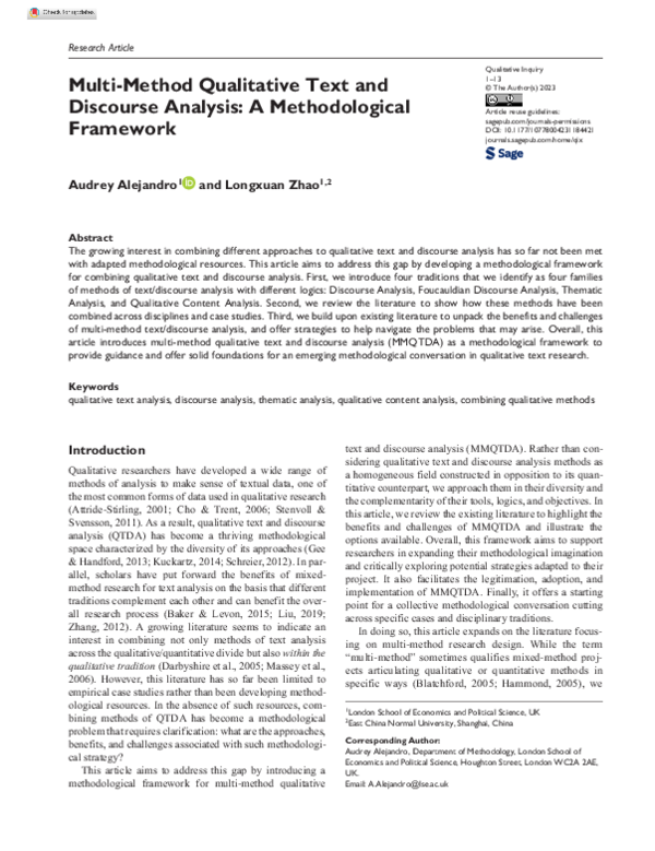 (PDF) Multi-Method Qualitative Text and Discourse Analysis: A ...
