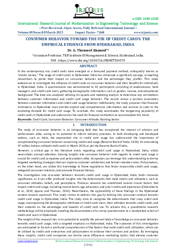 (PDF) CONSUMER BEHAVIOR TOWARD THE USE OF CREDIT CARDS: THE EMPIRICAL ...