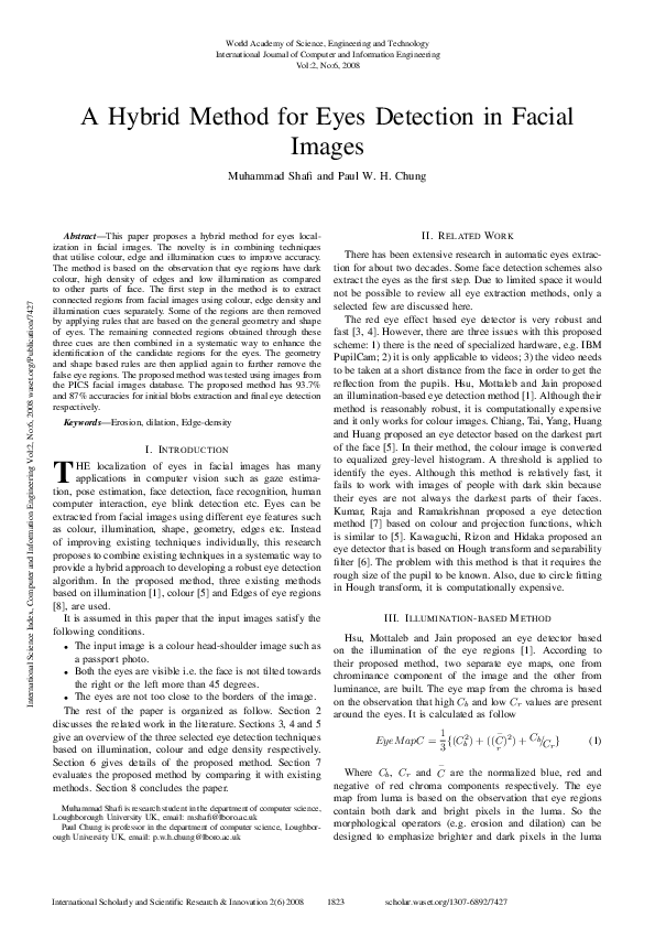 (PDF) A Hybrid Method For Eyes Detection In Facial Images