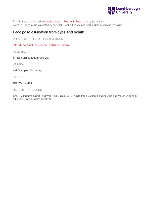 Pdf Face Pose Estimation From Eyes And Mouth