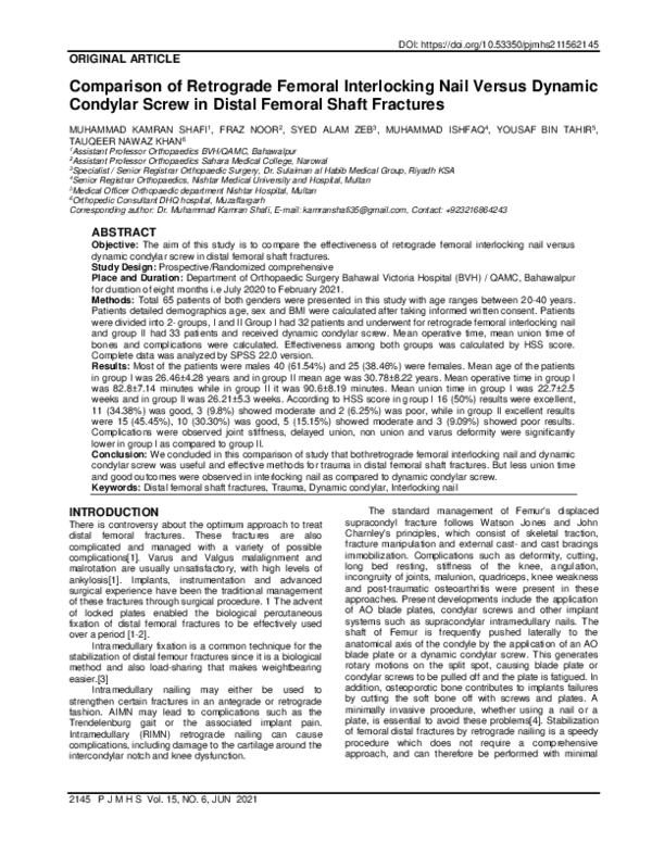 (PDF) Comparison of Retrograde Femoral Interlocking Nail Versus Dynamic ...