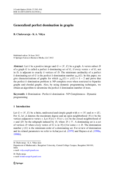 (PDF) Generalized perfect domination in graphs
