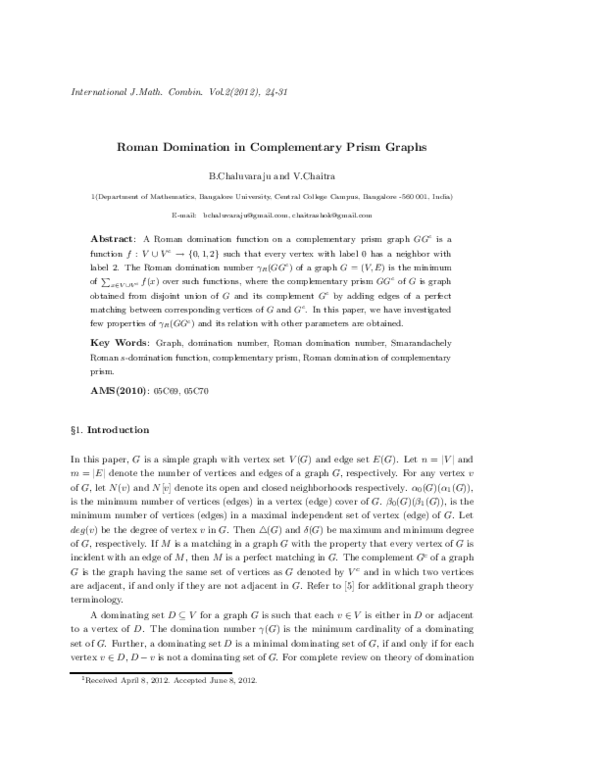 (PDF) Roman Domination in Complementary Prism Graphs