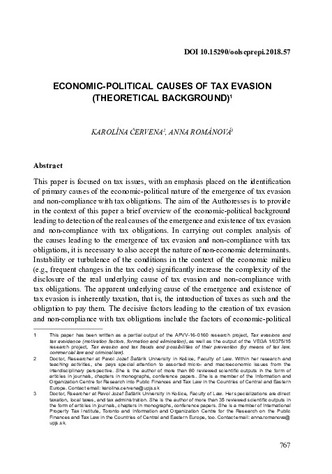 (PDF) Economic-Political Causes of Tax Evasion (Theoretical Background)
