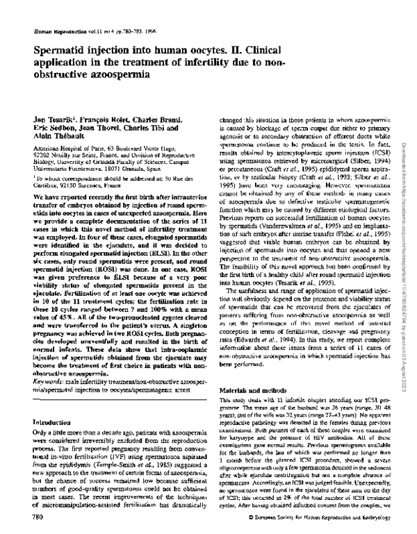 (PDF) Spermatid injection into human oocytes. II.Clinical application ...