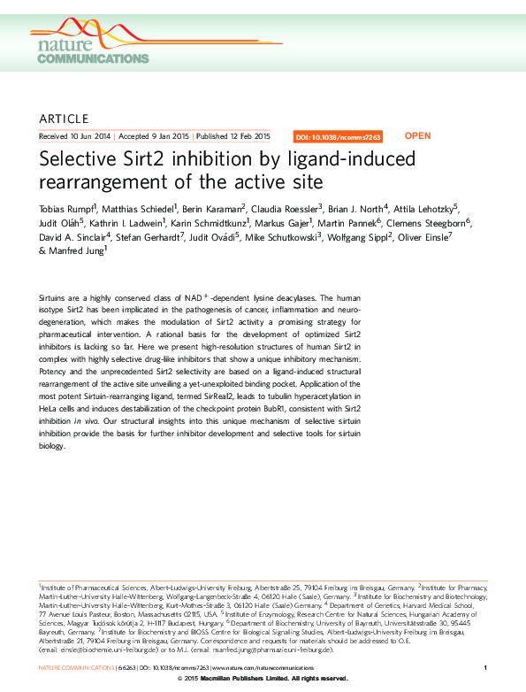 (PDF) Selective Sirt2 inhibition by ligand-induced rearrangement of the ...