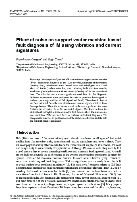 (PDF) Effect of noise on support vector machine based fault diagnosis of IM using vibration and ...