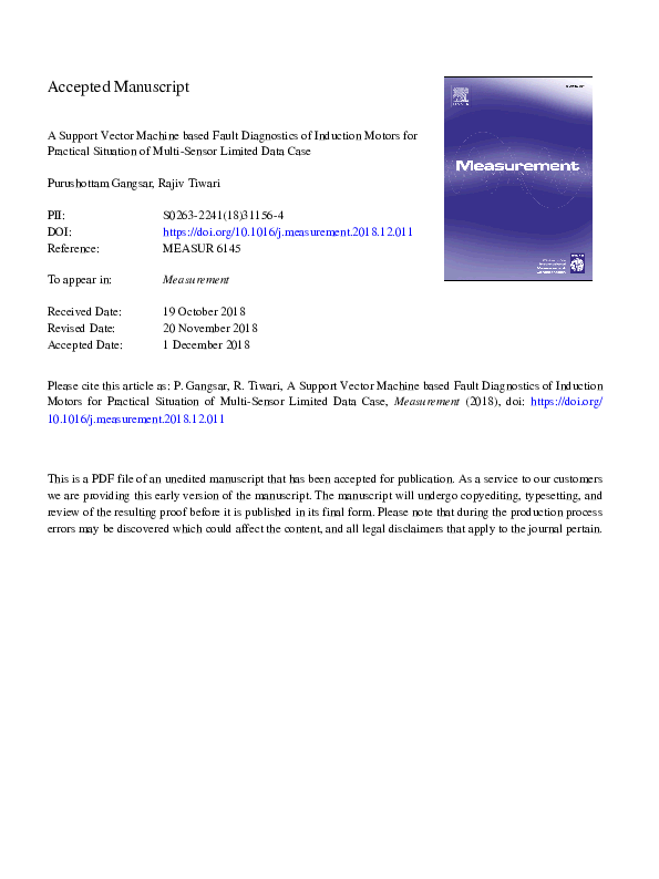 Pdf A Support Vector Machine Based Fault Diagnostics Of Induction