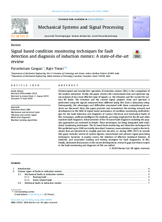 Pdf Signal Based Condition Monitoring Techniques For Fault Detection And Diagnosis Of
