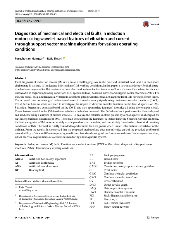 (PDF) Diagnostics of mechanical and electrical faults in induction motors using wavelet-based ...