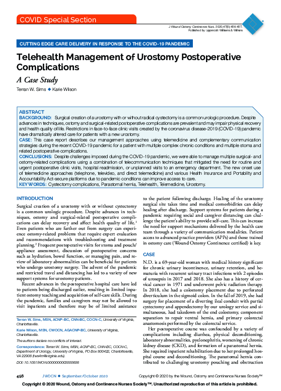 Pdf Telehealth Management Of Urostomy Postoperative Complications
