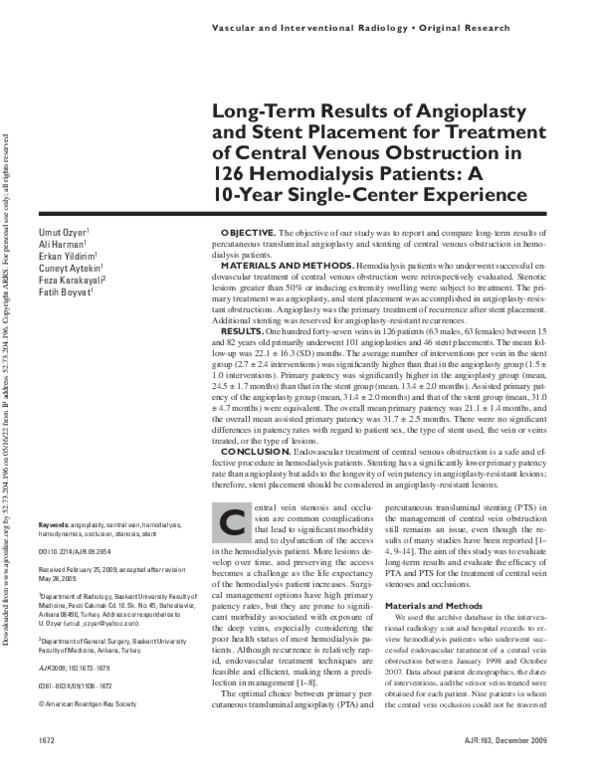 (PDF) Long-Term Results of Angioplasty and Stent Placement for ...