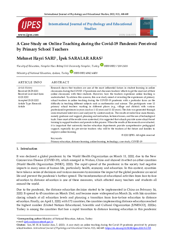 (PDF) A Case Study on Online Teaching during the Covid-19 Pandemic Perceived by Primary School ...