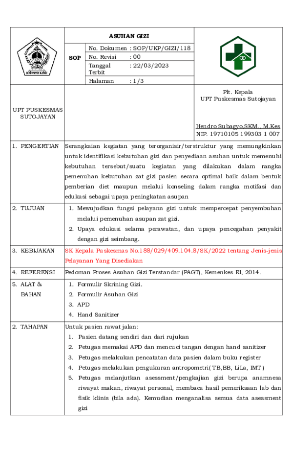 (DOC) SOP ASUHAN GIZI