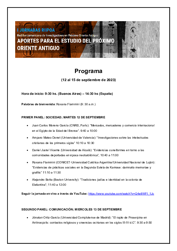 (PDF) I JORNADAS de la RIIPOA (Red Iberoamericana de Investigadores en Próximo Oriente Antiguo ...
