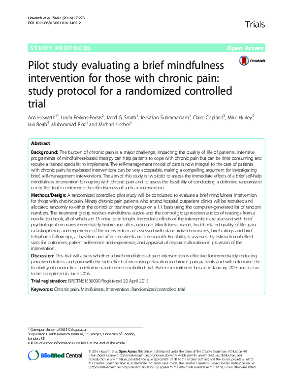 (PDF) Pilot study evaluating a brief mindfulness intervention for those ...