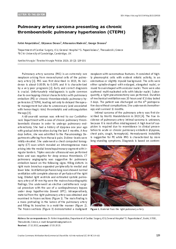 (PDF) Pulmonary artery sarcoma presenting as chronic thromboembolic pulmonary hypertension (CTEPH)