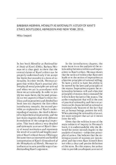 (PDF) Barbara Herman, Morality as Rationality: A Study of Kant’s Ethics ...