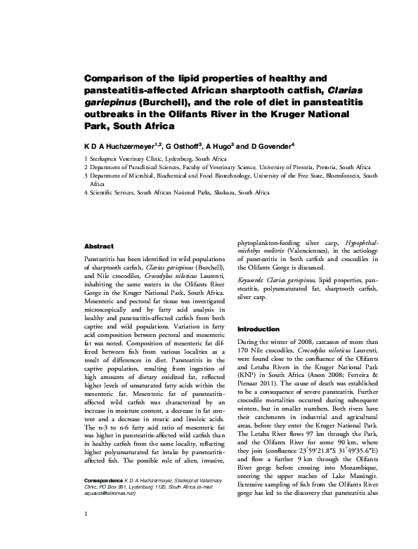 (PDF) Comparison of the lipid properties of healthy and pansteatitis ...