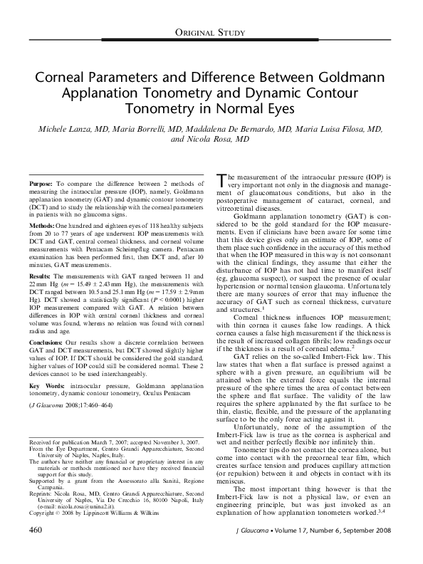 (PDF) Corneal Parameters and Difference Between Goldmann Applanation Tonometry and Dynamic ...