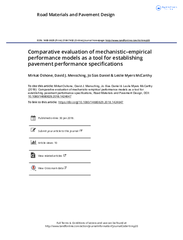 (PDF) Comparative evaluation of mechanistic–empirical performance models as a tool for ...
