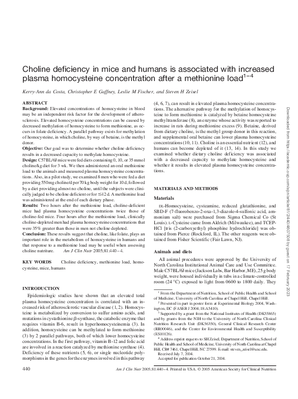 (PDF) Choline deficiency in mice and humans is associated with ...