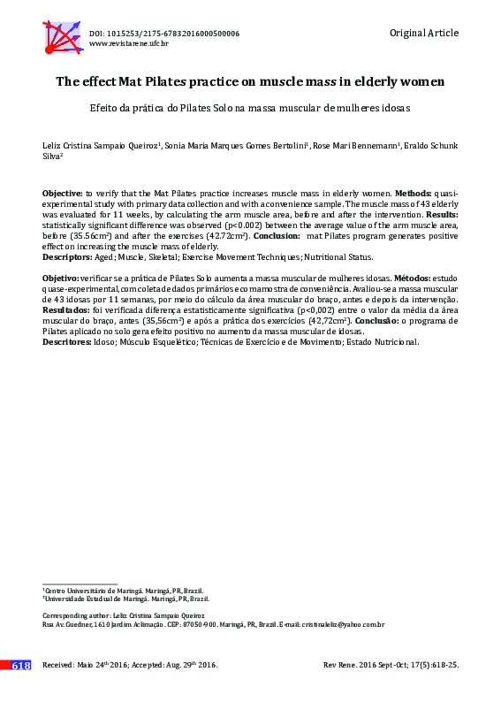 (PDF) The effect Mat Pilates practice on muscle mass in elderly women