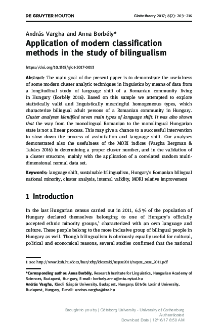 (PDF) Application of modern classification methods in the study of bilingualism