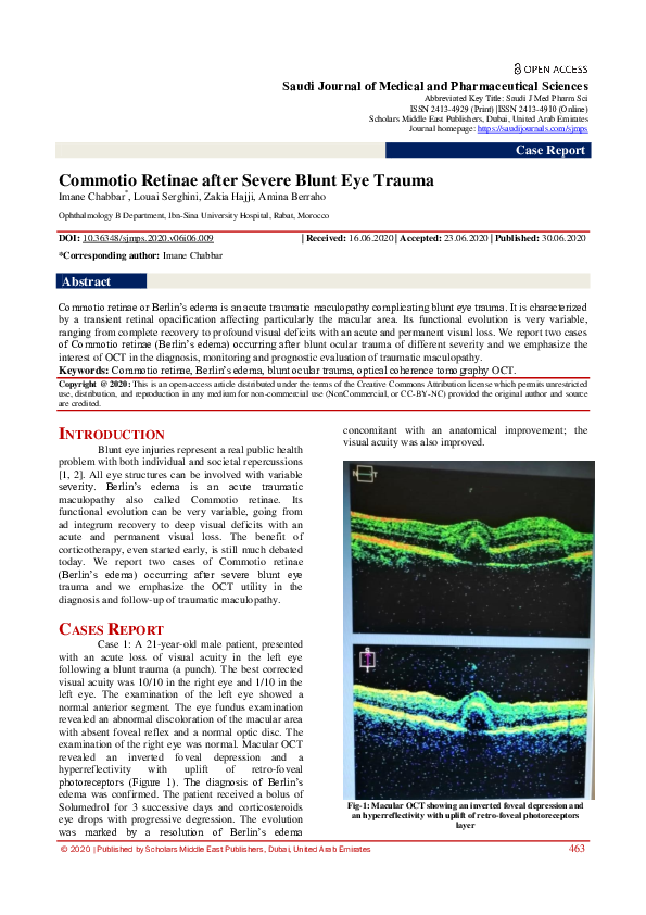 (PDF) Commotio Retinae after Severe Blunt Eye Trauma