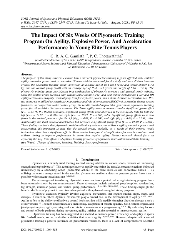 (PDF) The Impact Of Six Weeks Of Plyometric Training Program On Agility ...