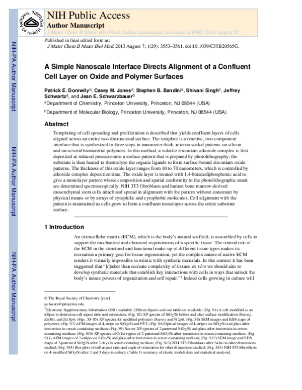 (PDF) A Simple Nanoscale Interface Directs Alignment of a Confluent ...
