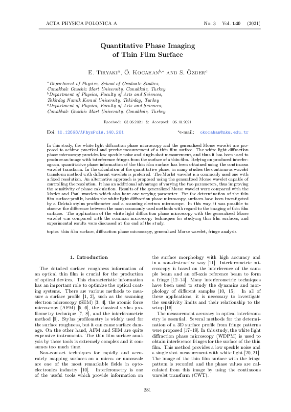Pdf Quantitative Phase Imaging Of Thin Film Surface